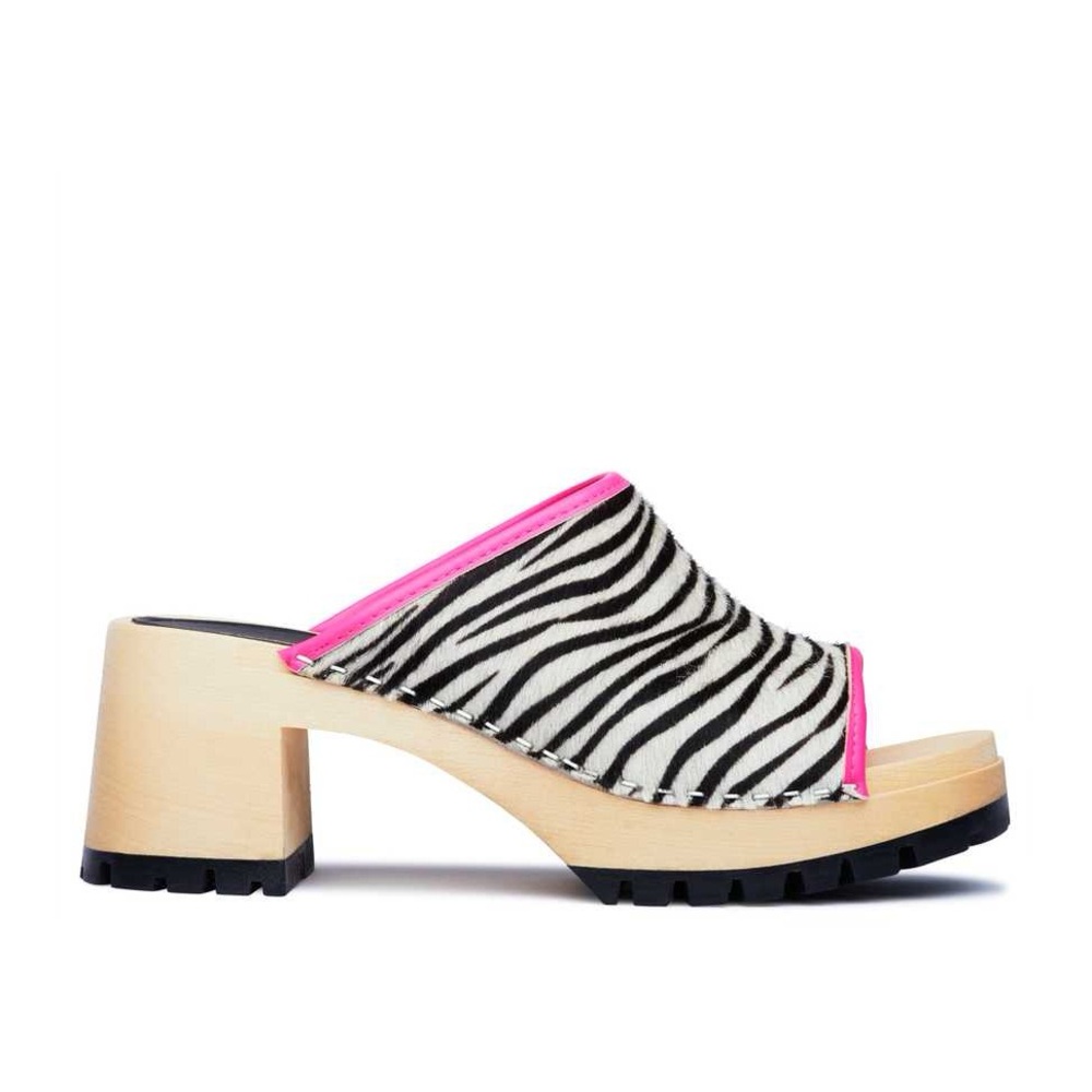 Swedish Hasbeens Zebra Mule With Neon Pink Trim. Size… - Gem